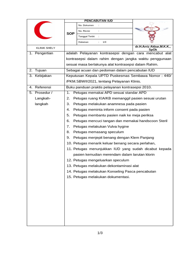 Prosedur Pencabutan IUD di Klinik Shely | PDF
