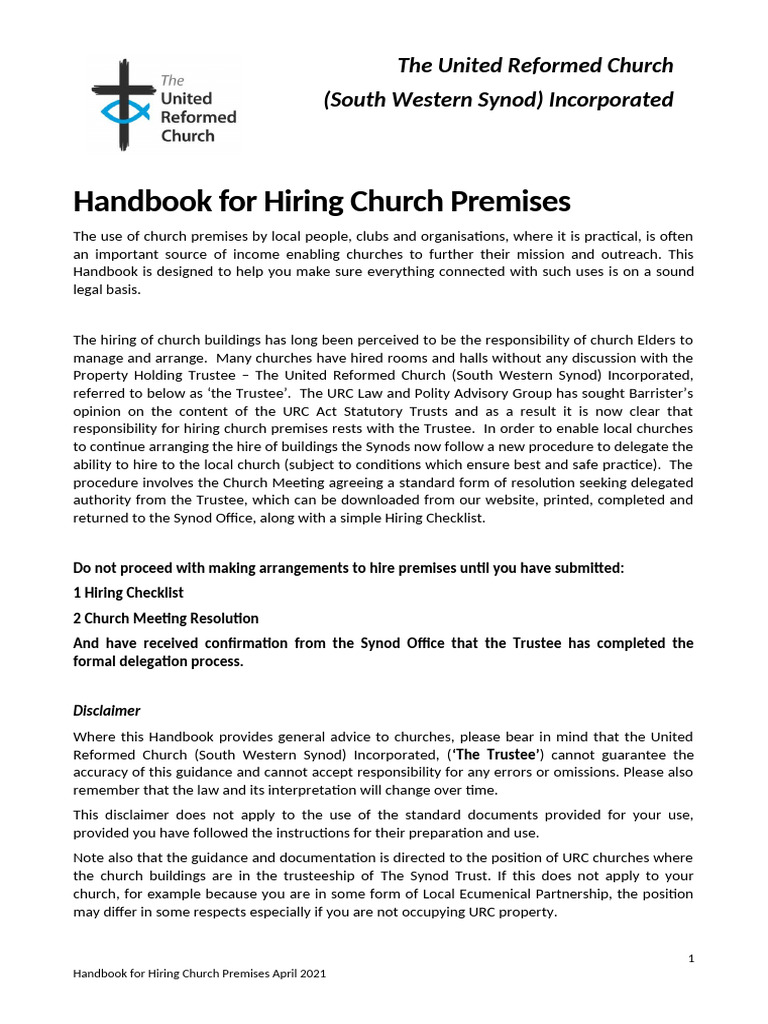 Hiring Guidelines for Church Premises | PDF | Lease | Charitable ...
