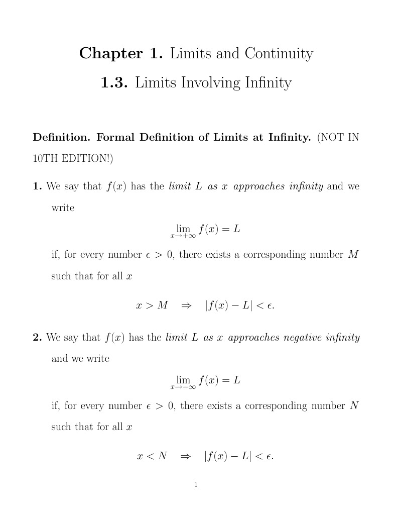 Chapter 1. Limits and Continuity 1.3. Limits Involving Infinity | PDF ...
