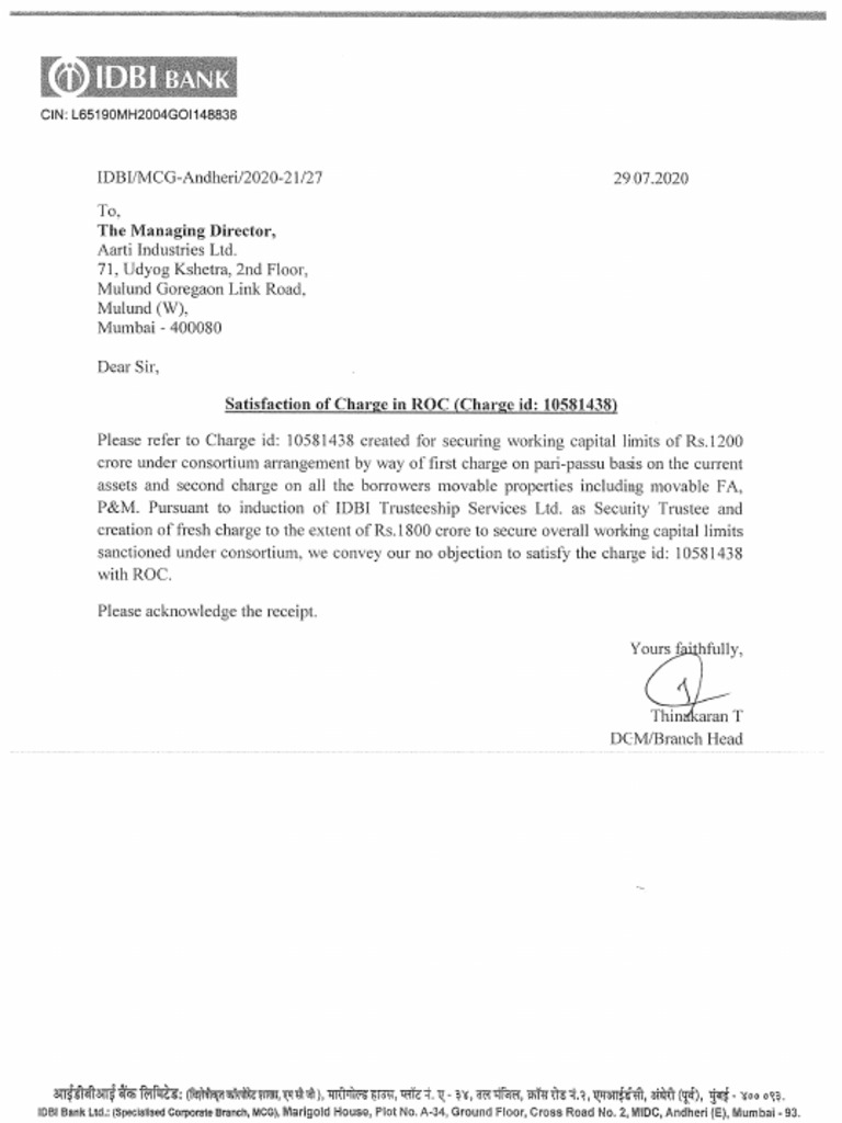 66 Letter of The Charge Holder Stating That The Amount Has Been ...