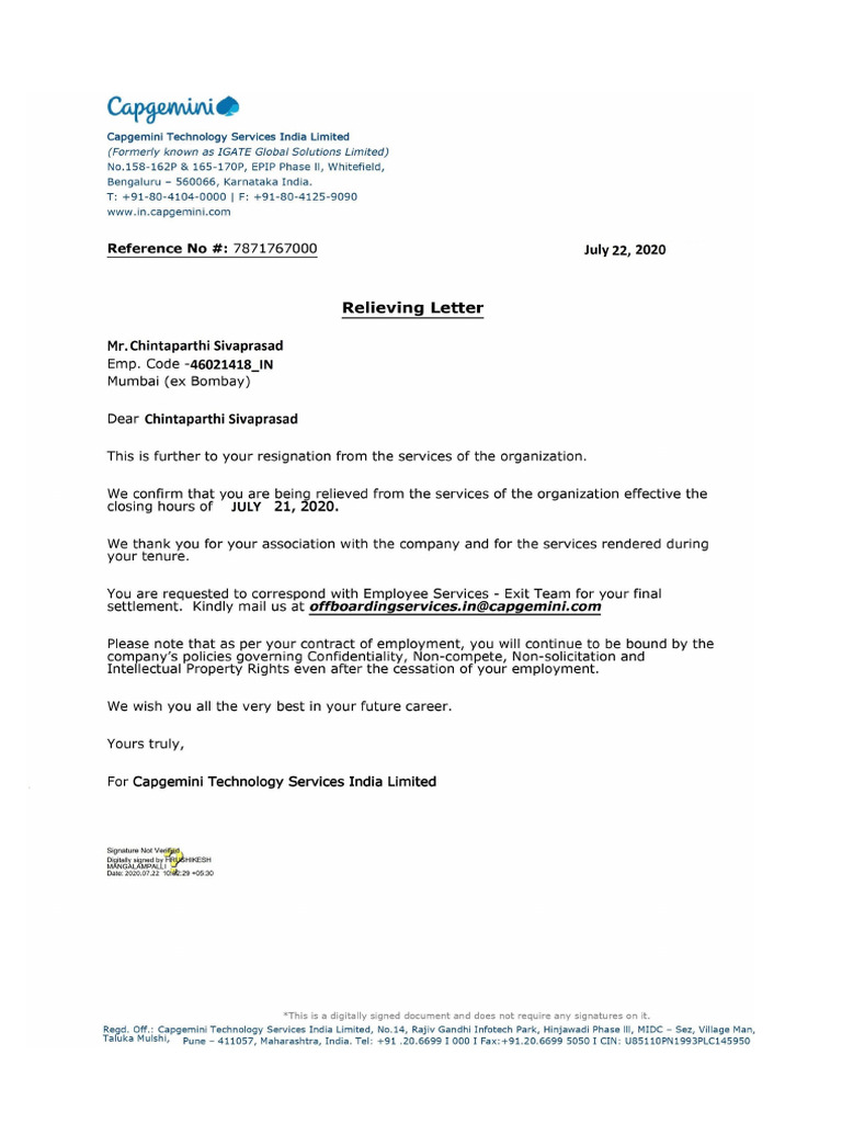 Relieving Letter | PDF