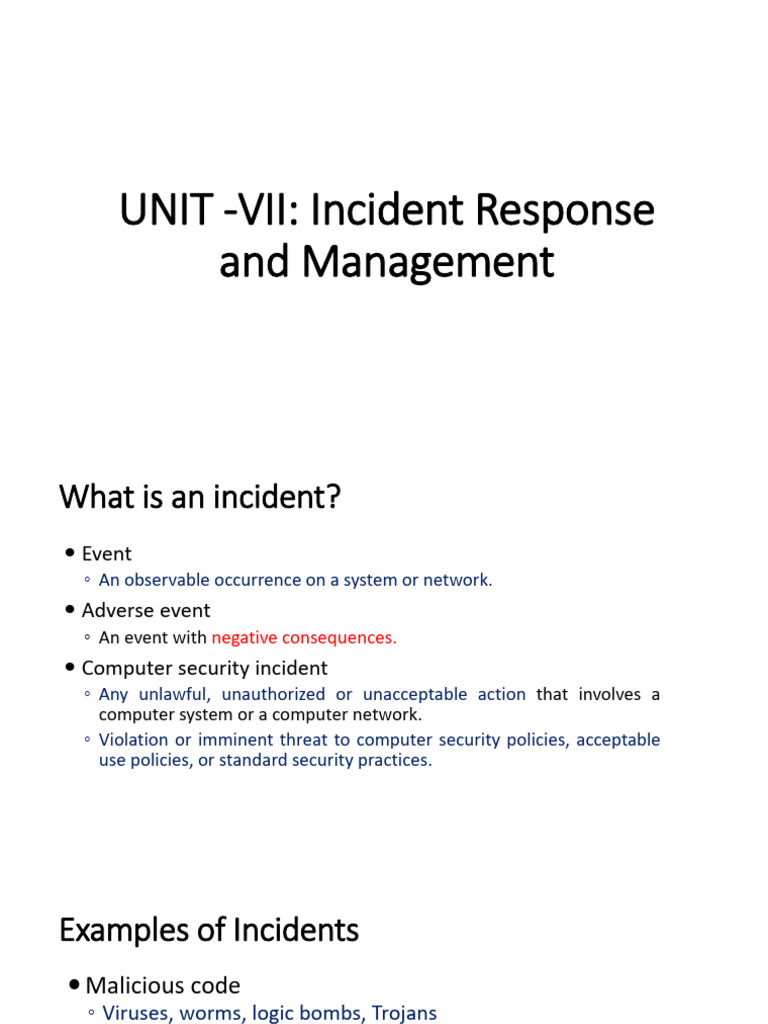 UNIT - VII Incident Response Management | PDF | Security | Computer ...