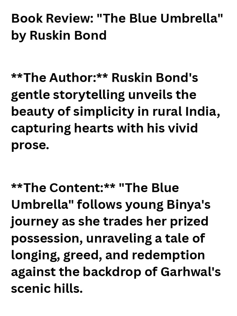 Book Review The Blue Umbrella by Ruskin Bond - 20240524 - 110144 - 0000 | PDF