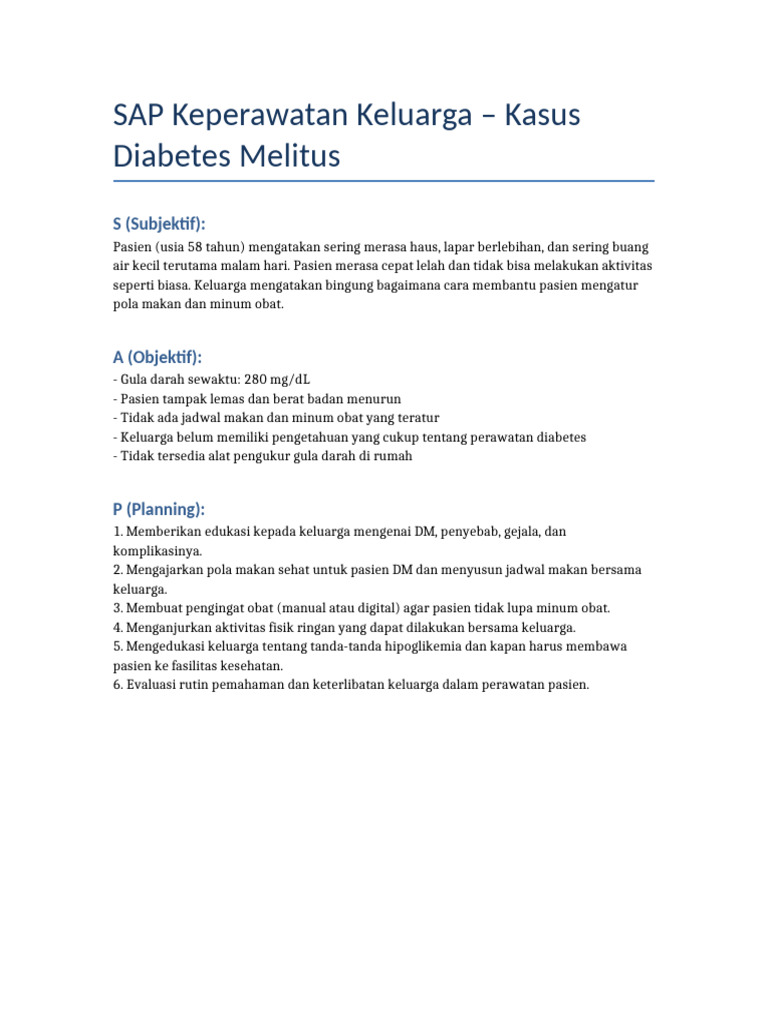 SAP Keperawatan Keluarga Diabetes Melitus | PDF