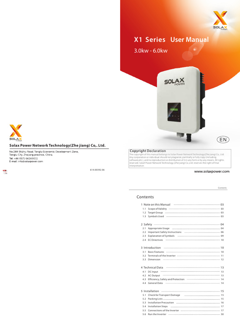 Solax X1 Series User Manual | PDF | Power Inverter | Photovoltaic System
