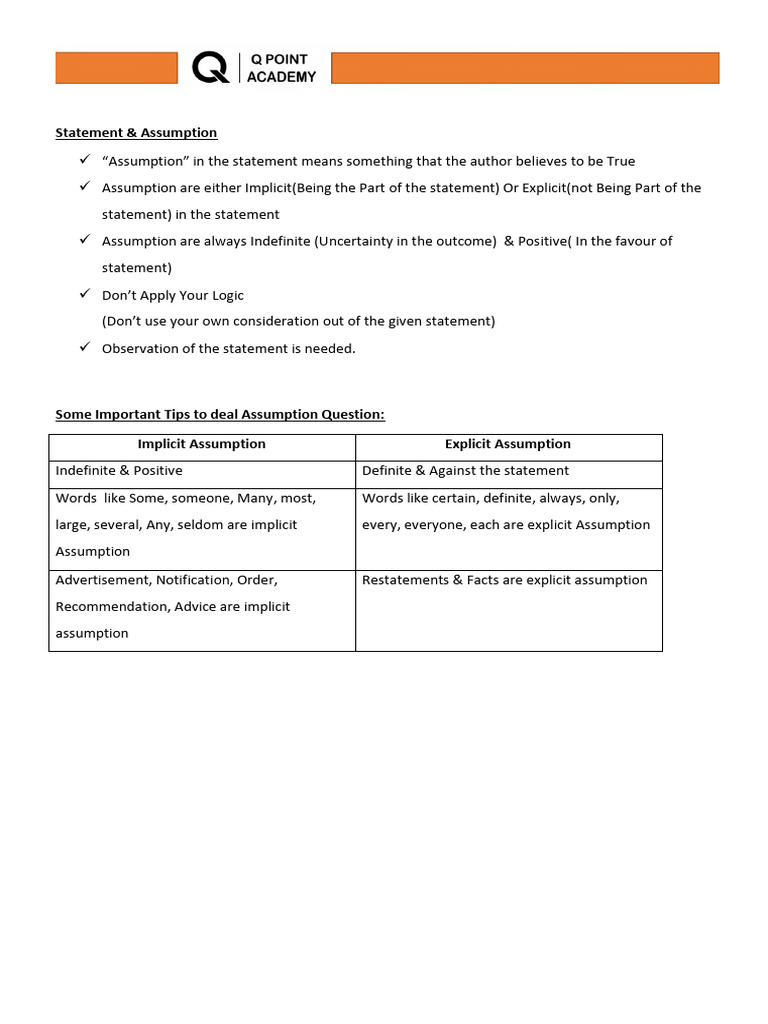 Statement & Assumption Concepts | PDF | Economies