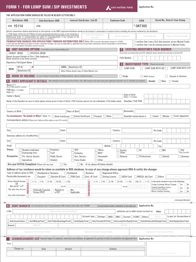 Axis Mutual Fund KYC Application Form | PDF | Identity Document | Banks