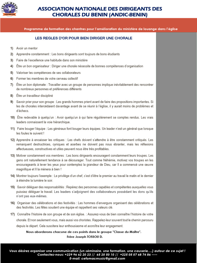 Règles d'or pour diriger une chorale | PDF