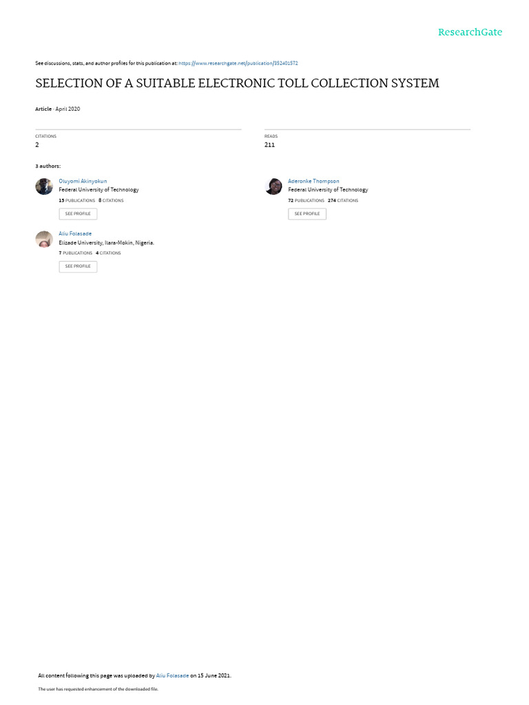 Selection of A Suitable Electronic Toll Collection System | PDF ...