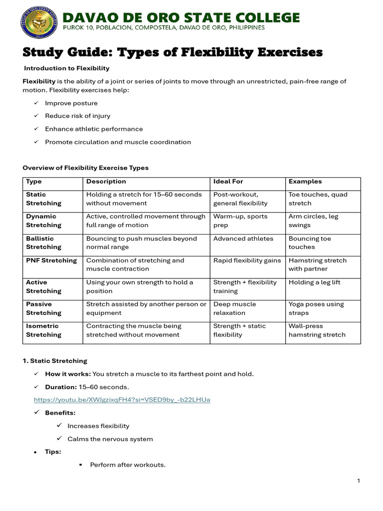 TYPES OF FLEXIBILITY EXERCISES Finals | PDF | Flexibility (Anatomy ...