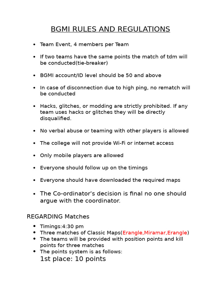Bgmi Rules and Regulation1 | PDF