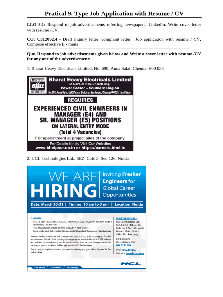 Practical 7. Type Job Application With Resume CV | PDF | Résumé