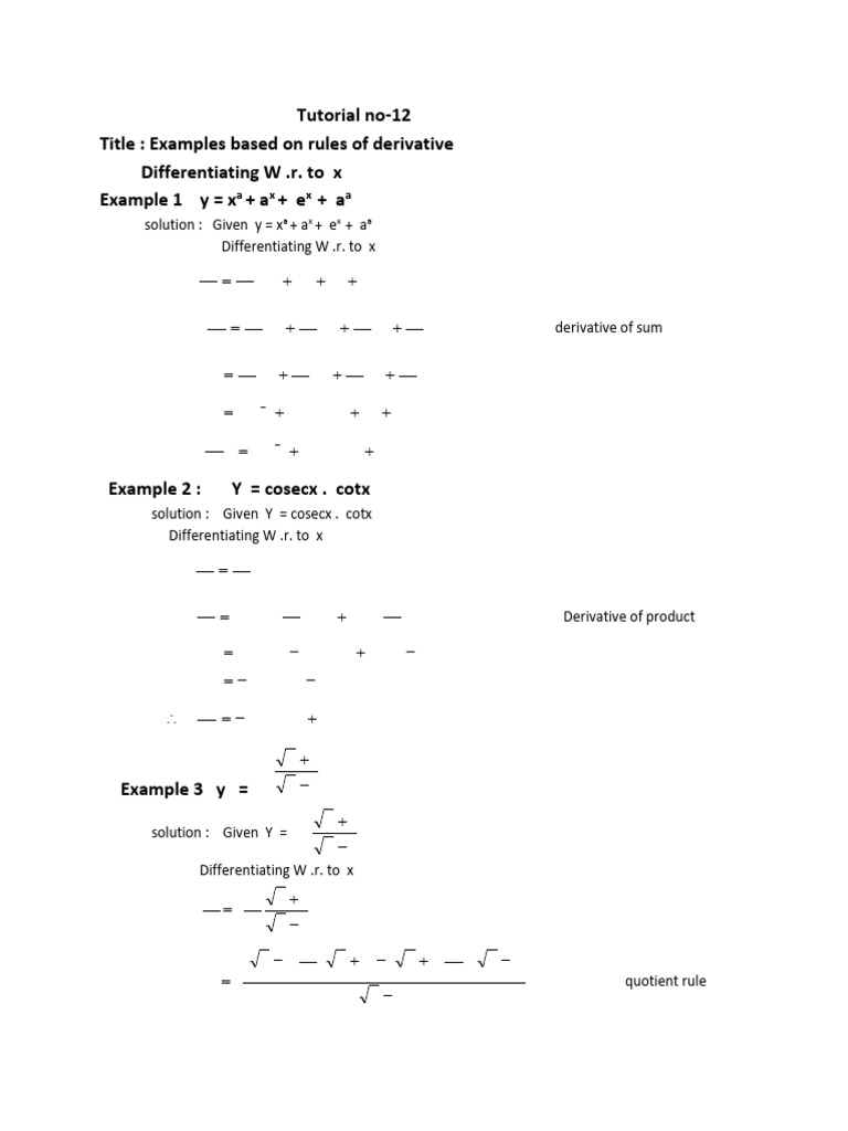 Tutorials 12-15 Derivatives | PDF | Trigonometric Functions | Elementary Mathematics