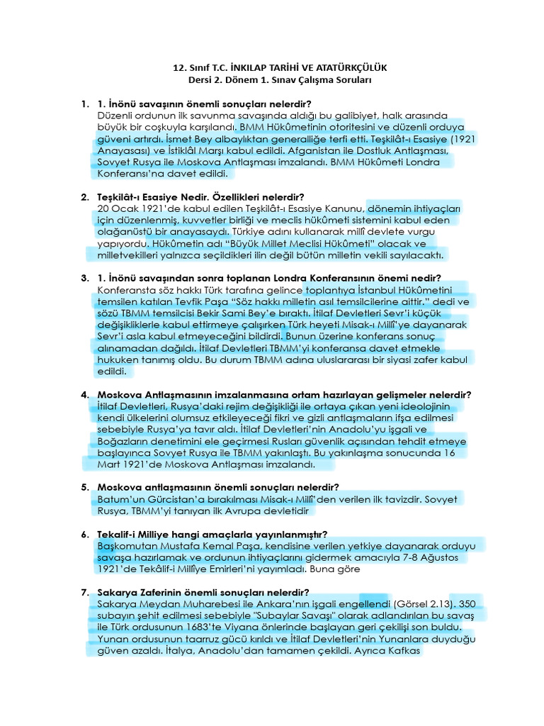 Sinif Tarih 2.donem 1.yazili Sorulari 1 | PDF