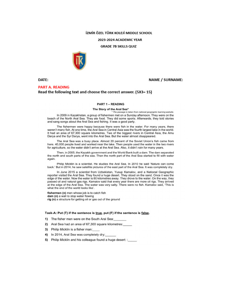 ITK GRADE 7B SKILLS COURSE QUIZ 1 | PDF