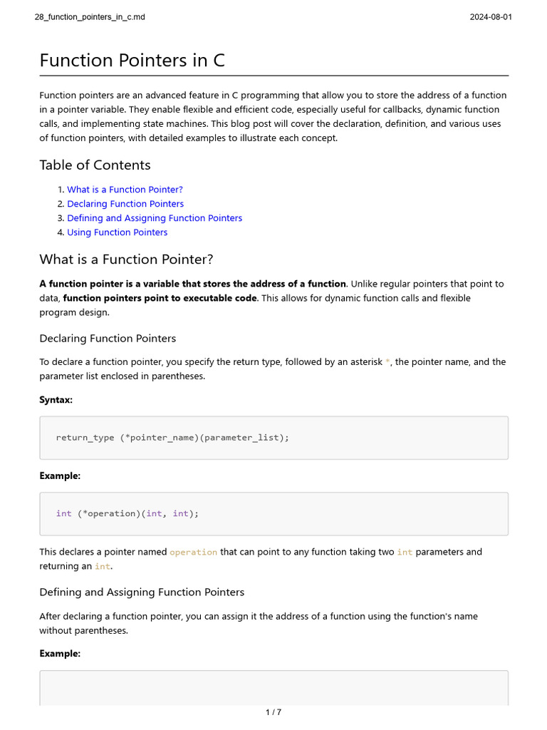Mastering Function Pointers in C | PDF | Pointer (Computer Programming ...