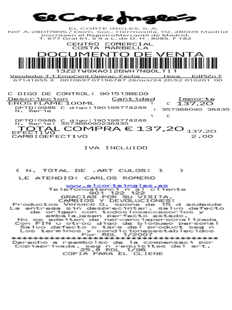 Ticket El Corte Ingles | PDF