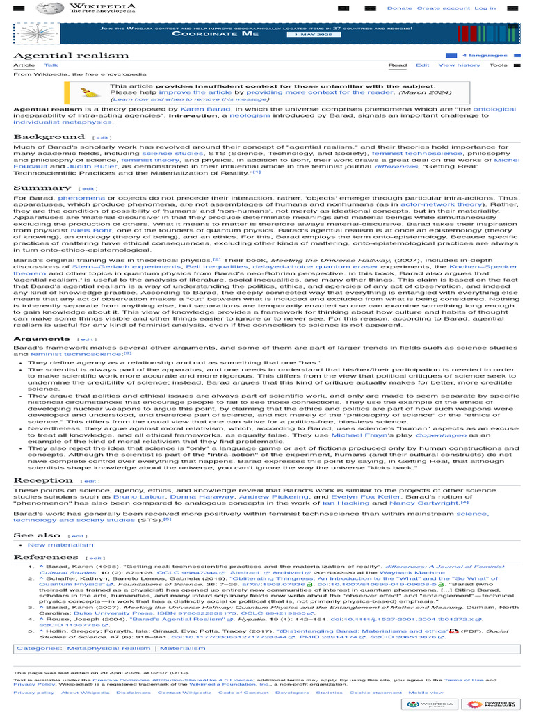 Agential Realism - Wikipedia | PDF | Epistemology | Metaphysics