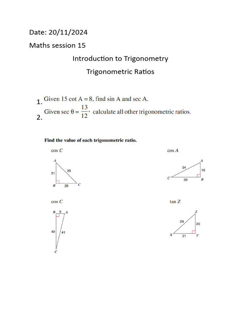 Maths Session 15 Trigonometric Ratios | PDF