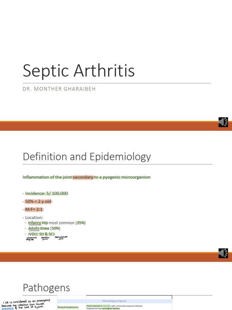 Lecture 10 (Septic Arthritis) | PDF | Microbiology | Medical Specialties