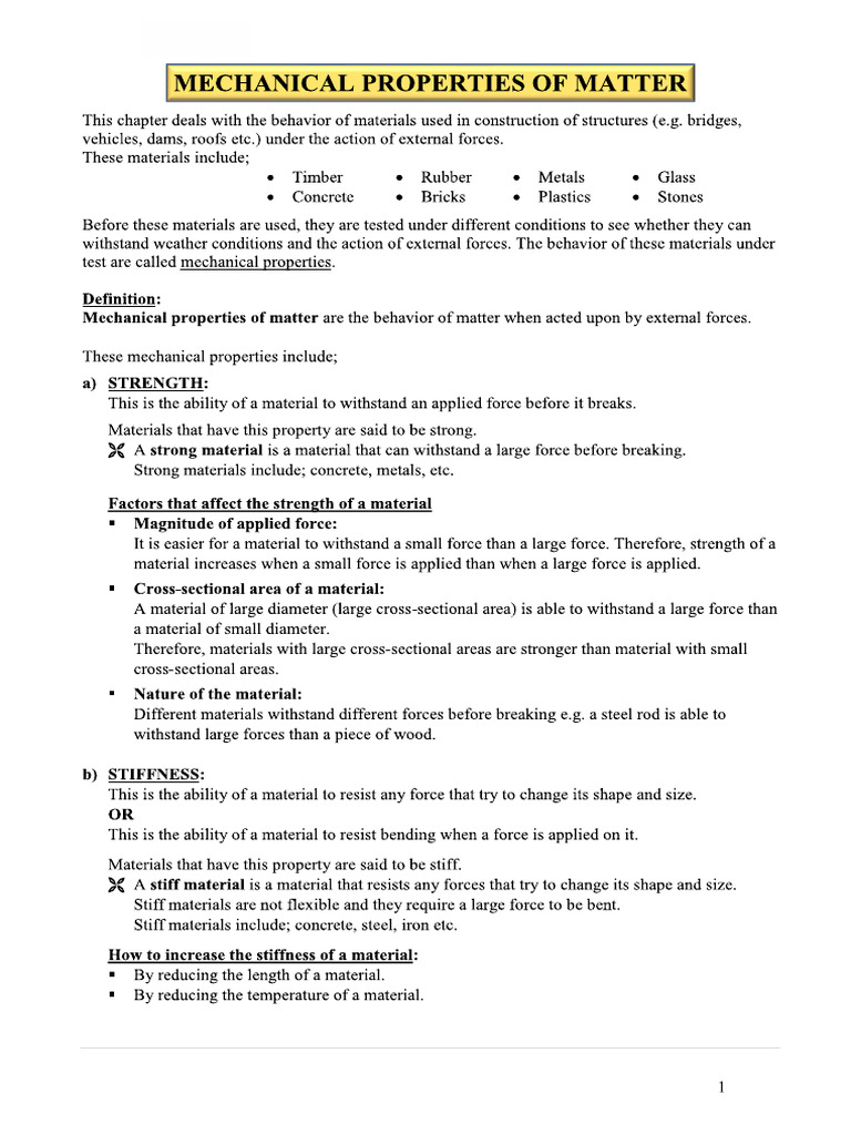 MECHANICAL PROPERTIES OF MATTER | PDF