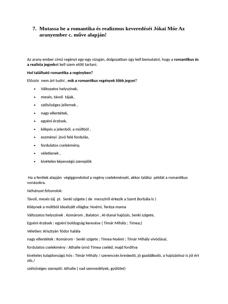 Mutassa Be A Romantika És Realizmus Keveredését Jókai Mór Az Aranyember ...