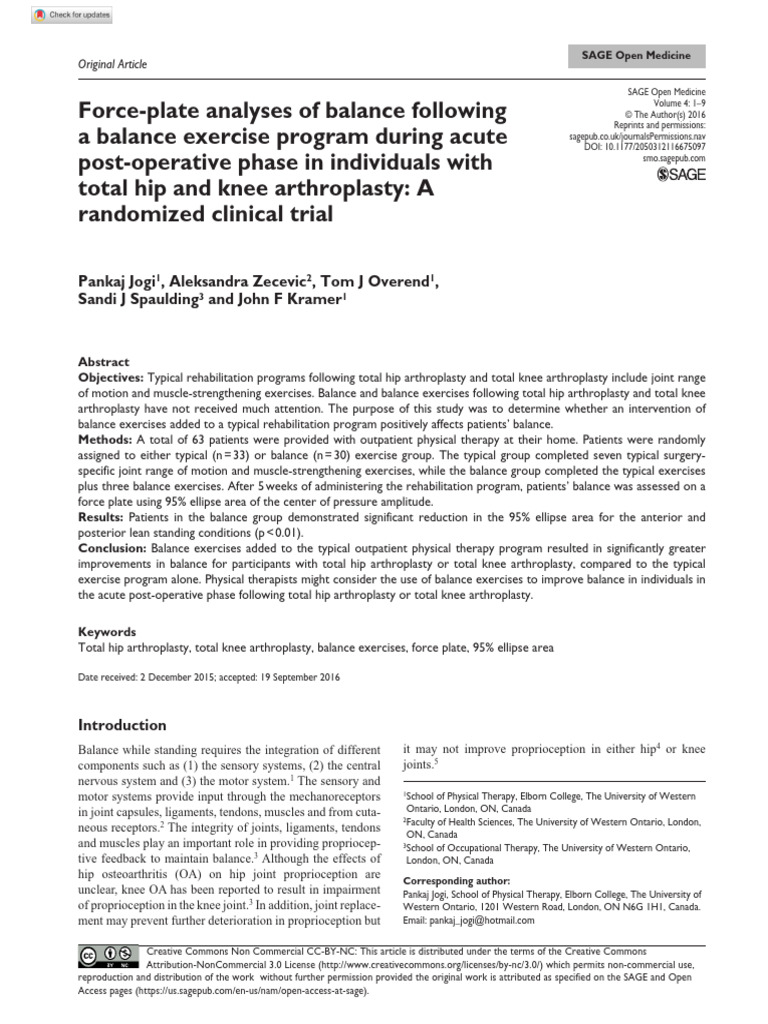 Jogi Et Al 2016 Force Plate Analyses of Balance Following A Balance ...