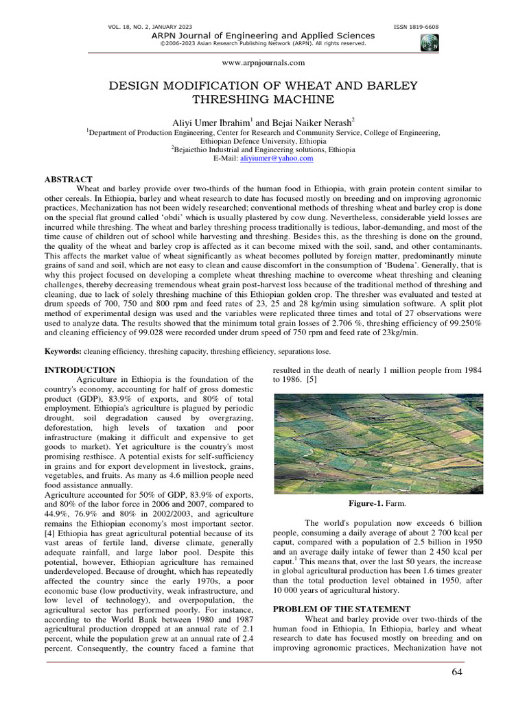 Wheat and Barley Threshing Machine Design | PDF | Belt (Mechanical) | Wheat