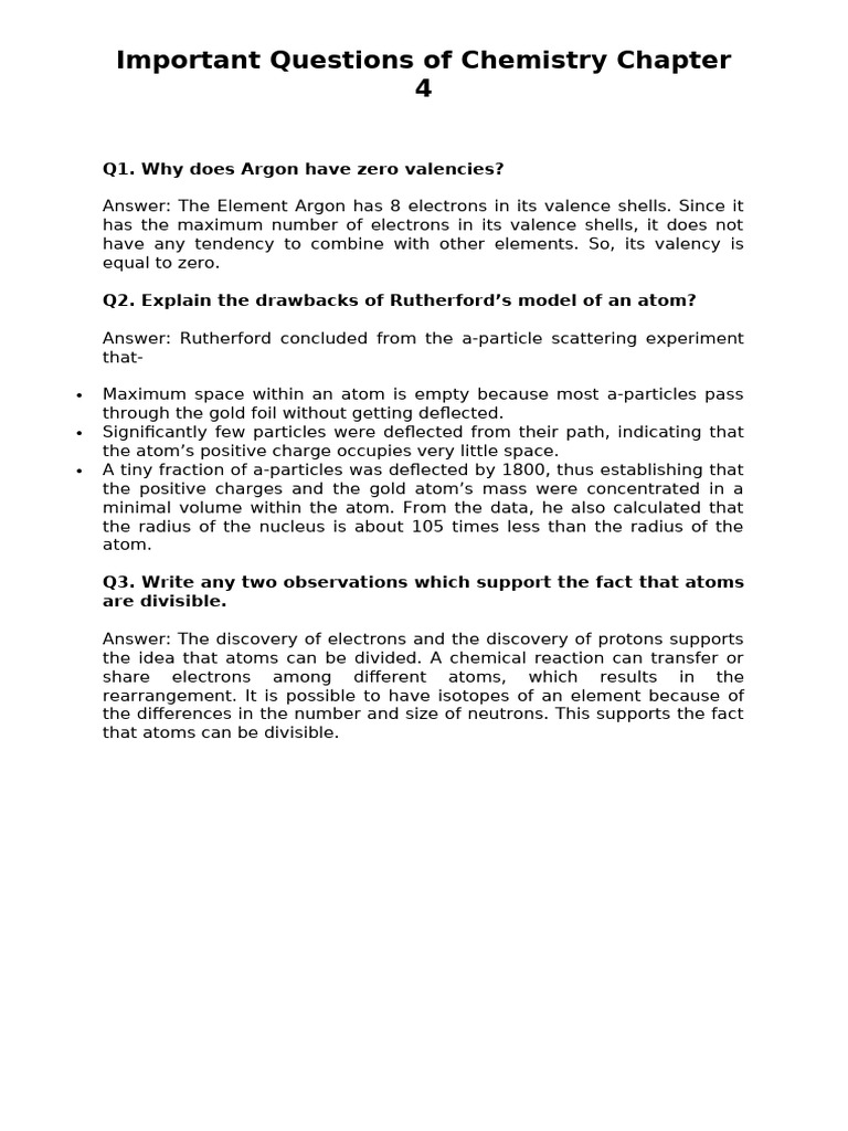 Key Chemistry Concepts and Questions | PDF | Atoms | Ion