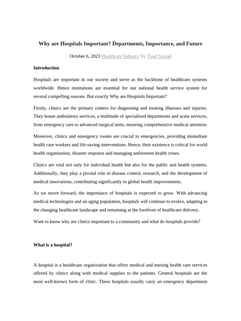 Importance of Hospitals in Healthcare | PDF | Hospital | Health Care