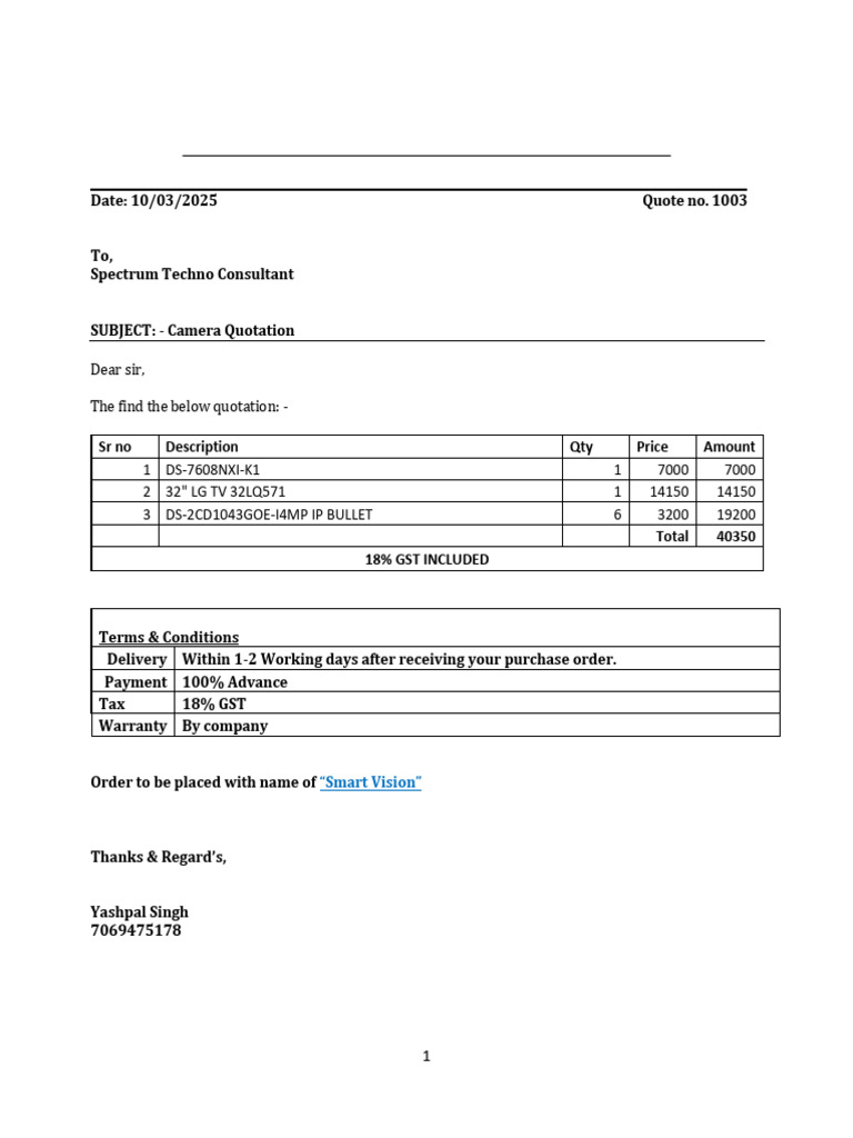 Smart Vision - CCTV Quote | PDF