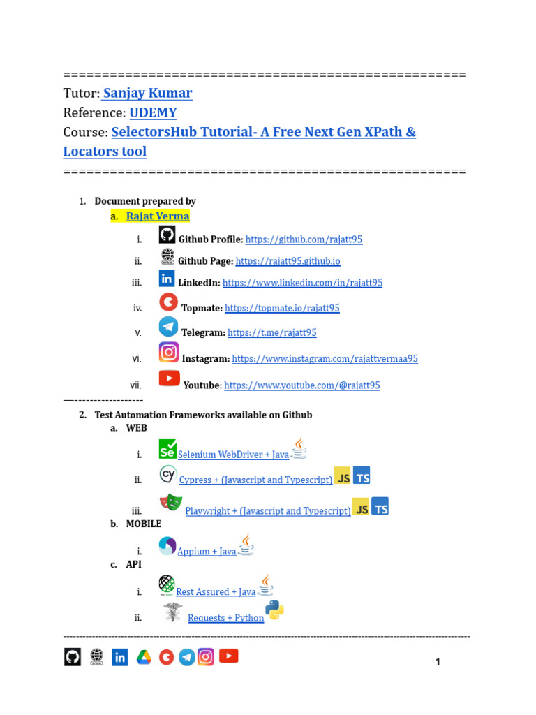 UDEMY - SK - SelectorsHub Tutorial - A Free Next Gen XPath & Locators Tool | PDF | Html Element ...