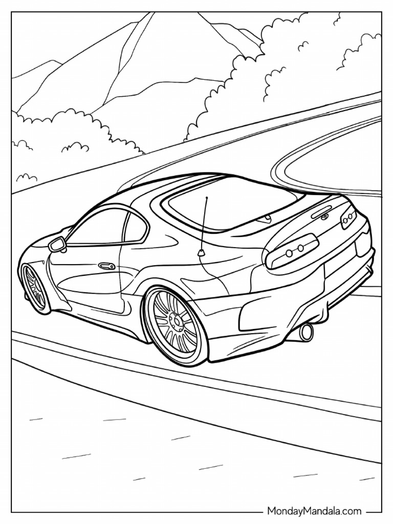 Toyota Supra Sports Car Racing Coloring Page | PDF
