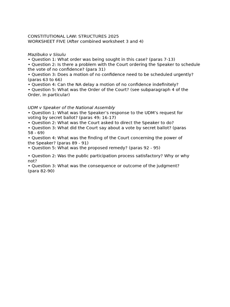 Constitutional Law Structures Worksheet 5 | PDF