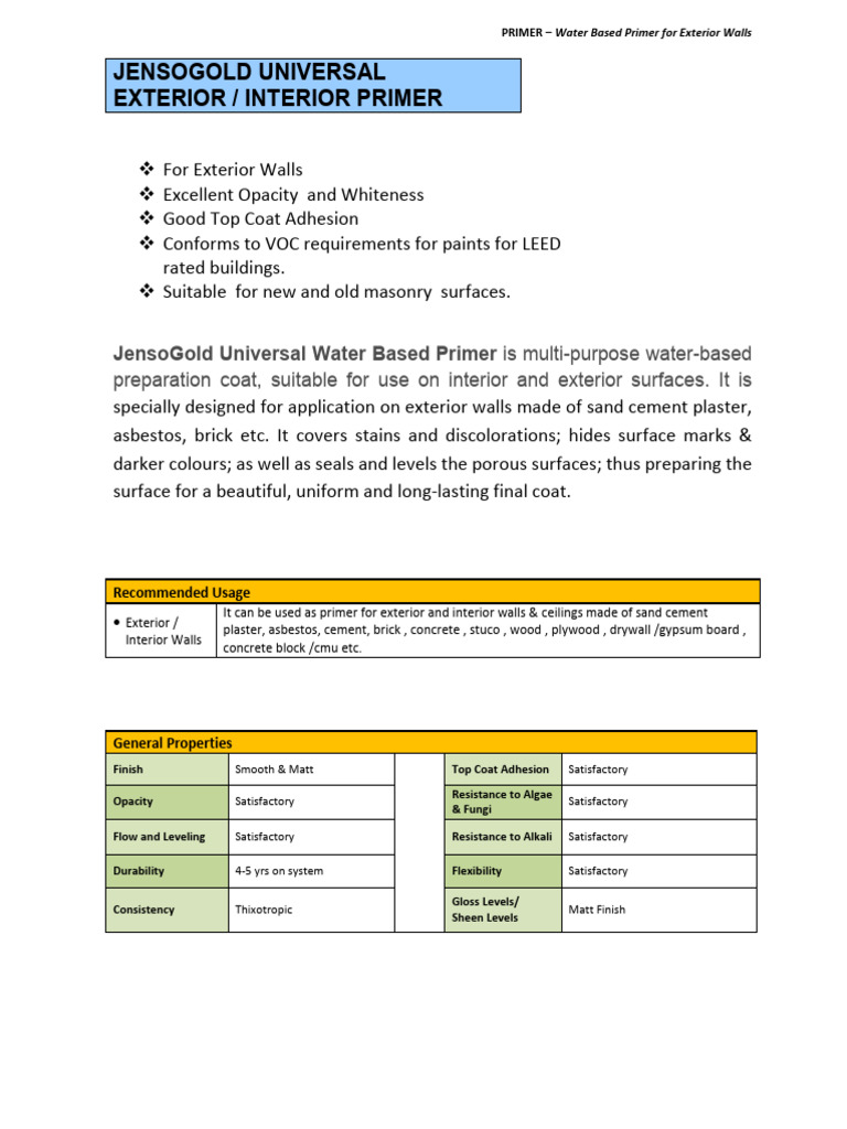 Jensogold Universal Exterior Primer | PDF | Plaster | Paint