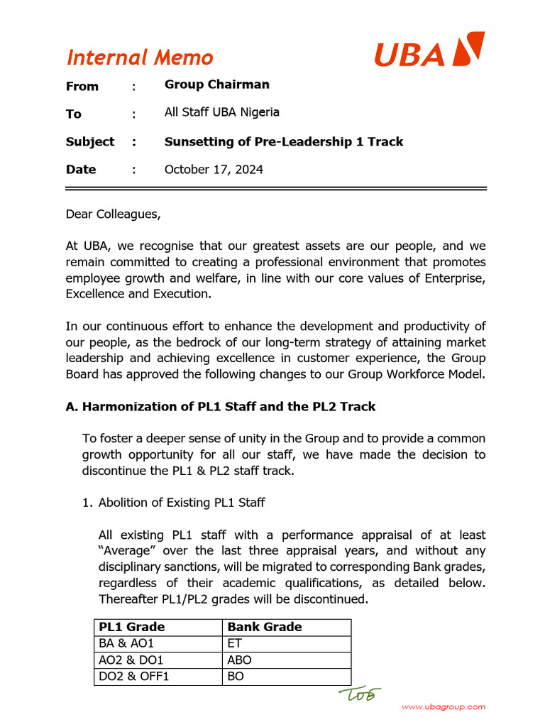 Memo - Sunsetting of Pre-Leadership 1 Track | PDF | Business | Economies