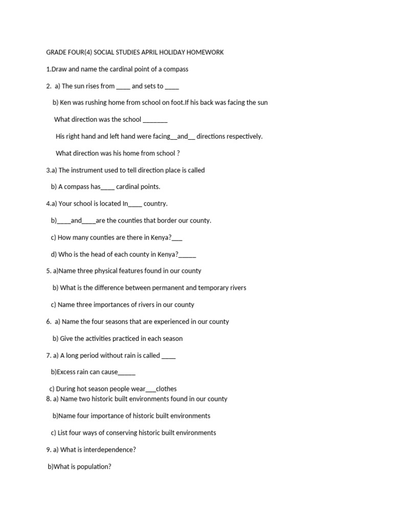 Grade Four (4) Social Homework | PDF