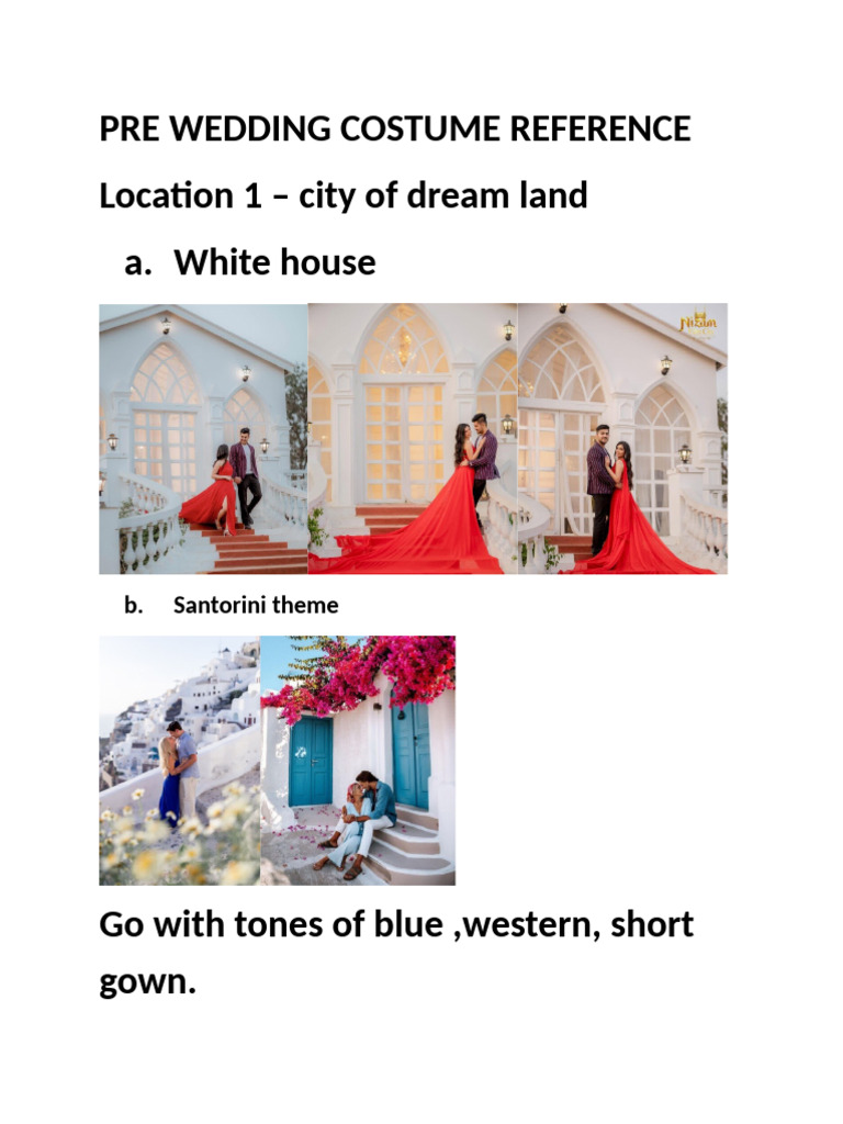 Pre Wedding Costume Reference | PDF