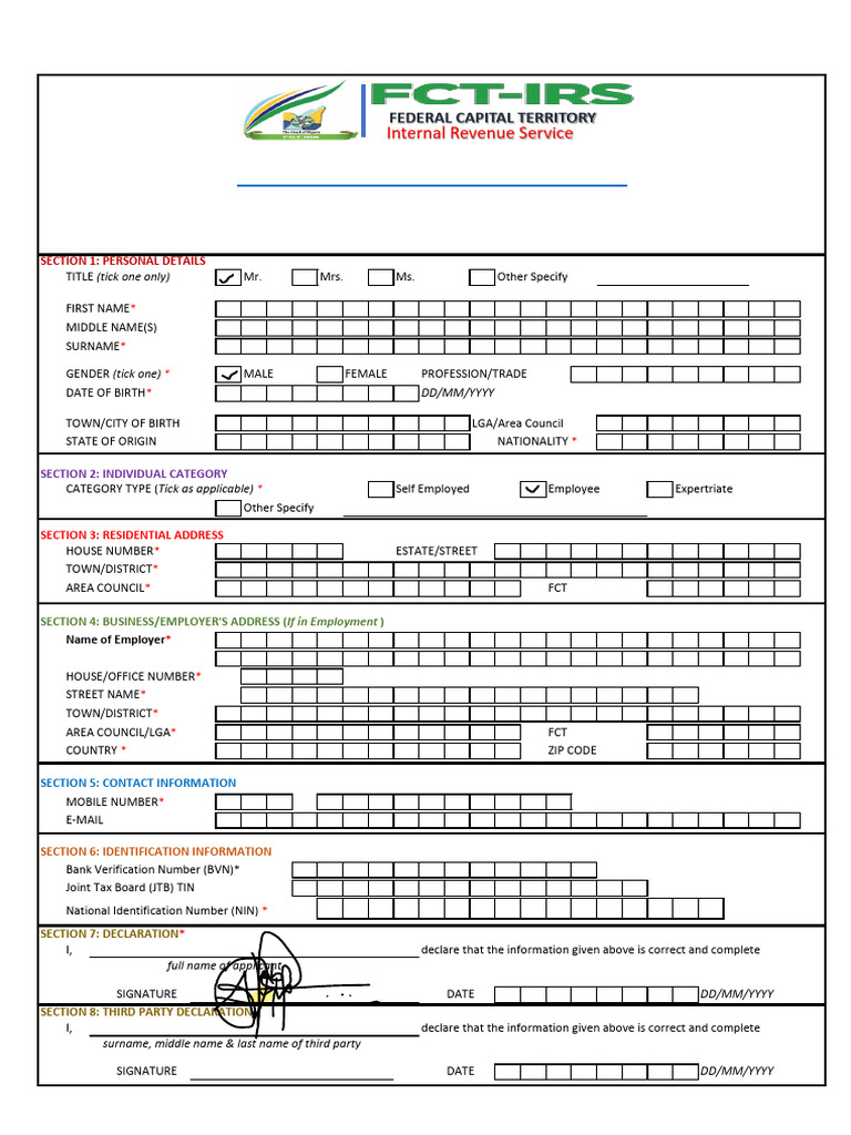 Individual Taxpayer Registration Form 12 105755 | PDF | Taxes ...