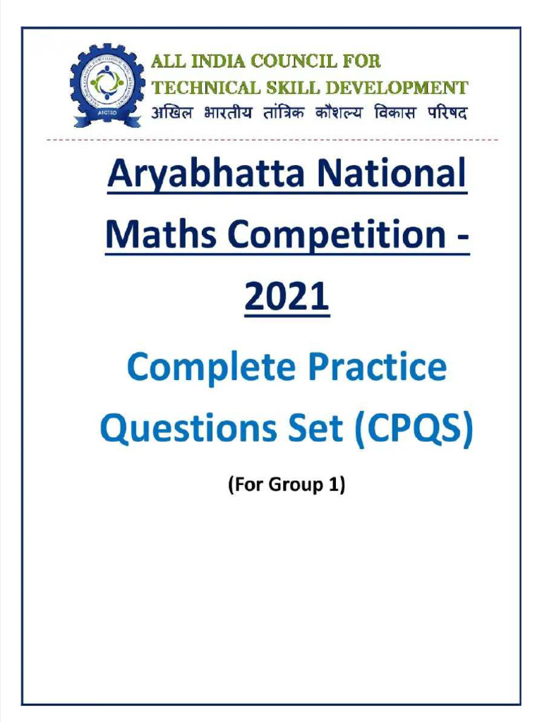 PDF Aryabhatta National Maths Competition 2021 Complete Practice Questions Set Cpqs Compress | PDF