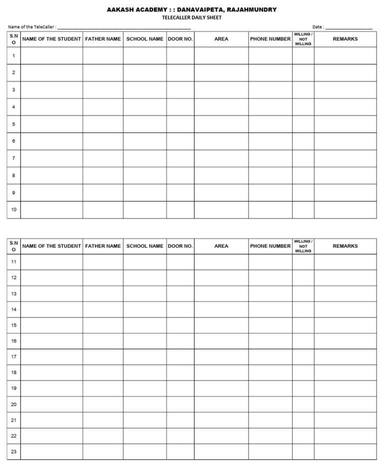 Telecaller Sheet | PDF