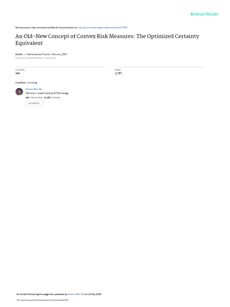 2007 An Old-New Concept of Convex Risk Measures The Opt | PDF | Utility | Distribution (Mathematics)