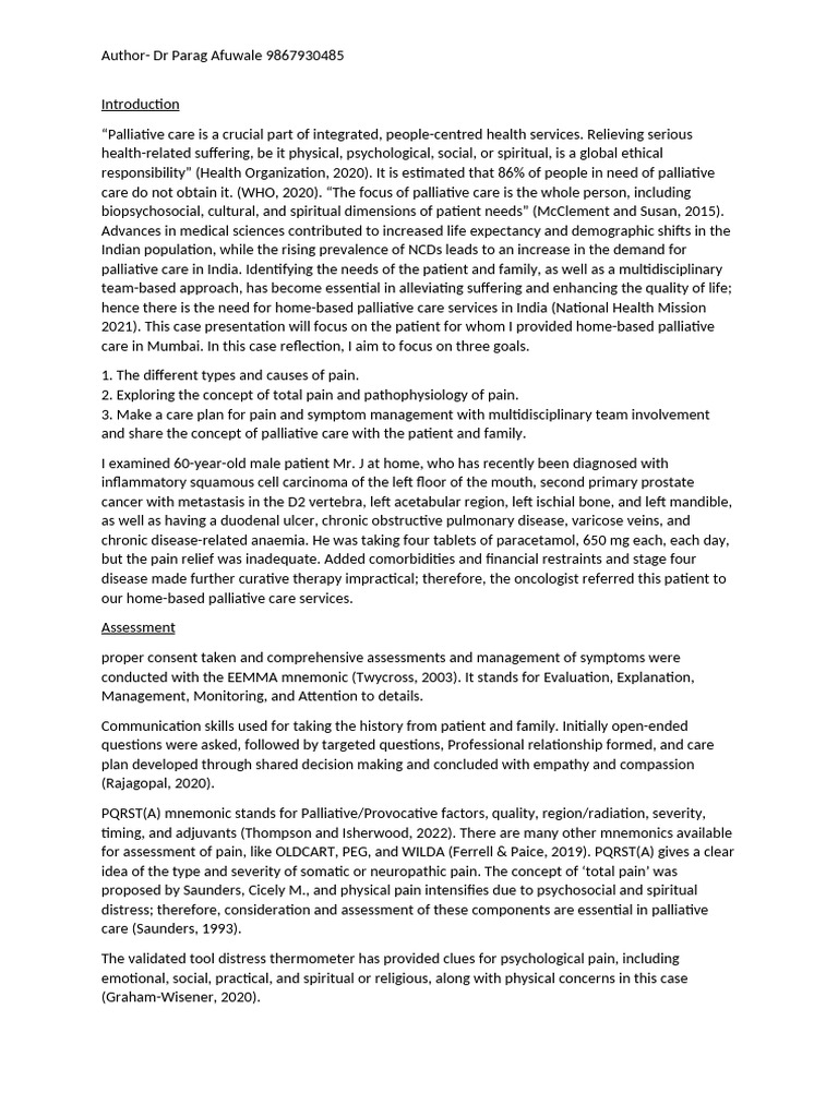Case Reflection Pain PACT (DR Parag Afuwale) | PDF | Palliative Care | Pain