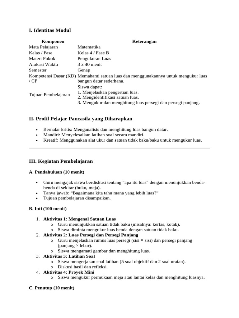 RPP Pengukuran Luas | PDF