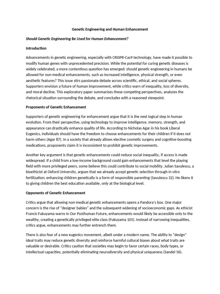 Genetic Engineering and Human Enhancement | PDF | Eugenics