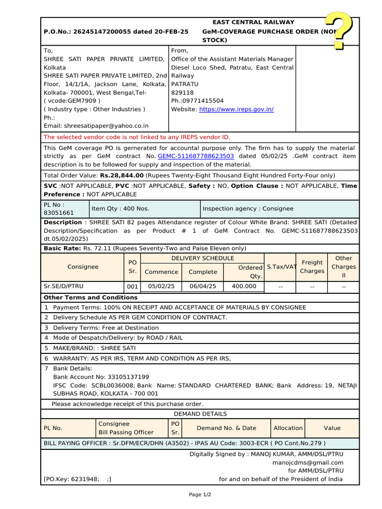 PO Register 26245147200055 | PDF | Taxes