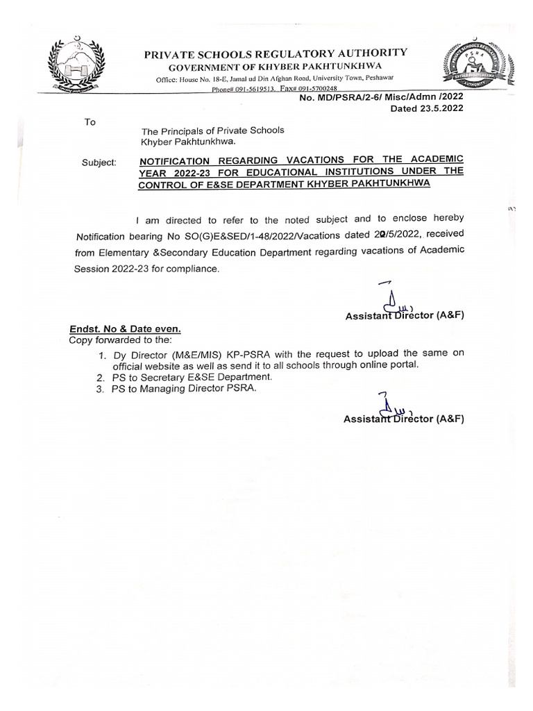 Vacations Notification | PDF