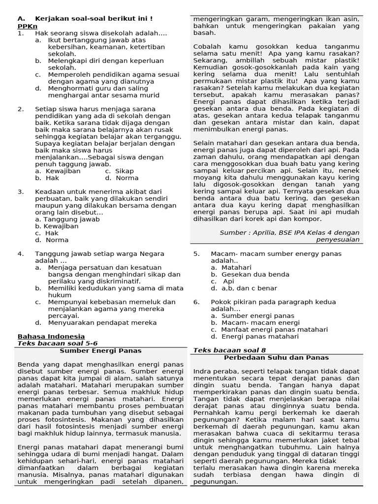 Soal Pas Kelas 5 Tema 6 - Kamimadrasah | PDF