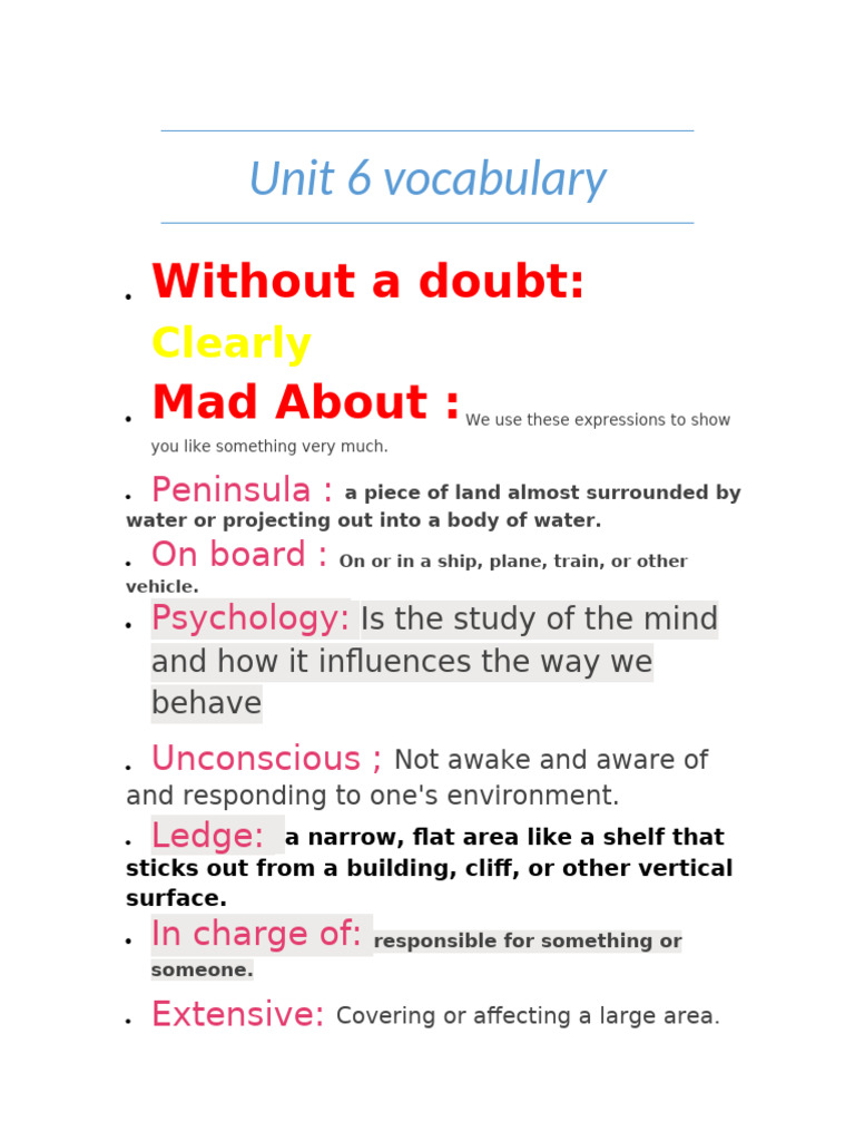 Unit 6 Vocabulary | PDF