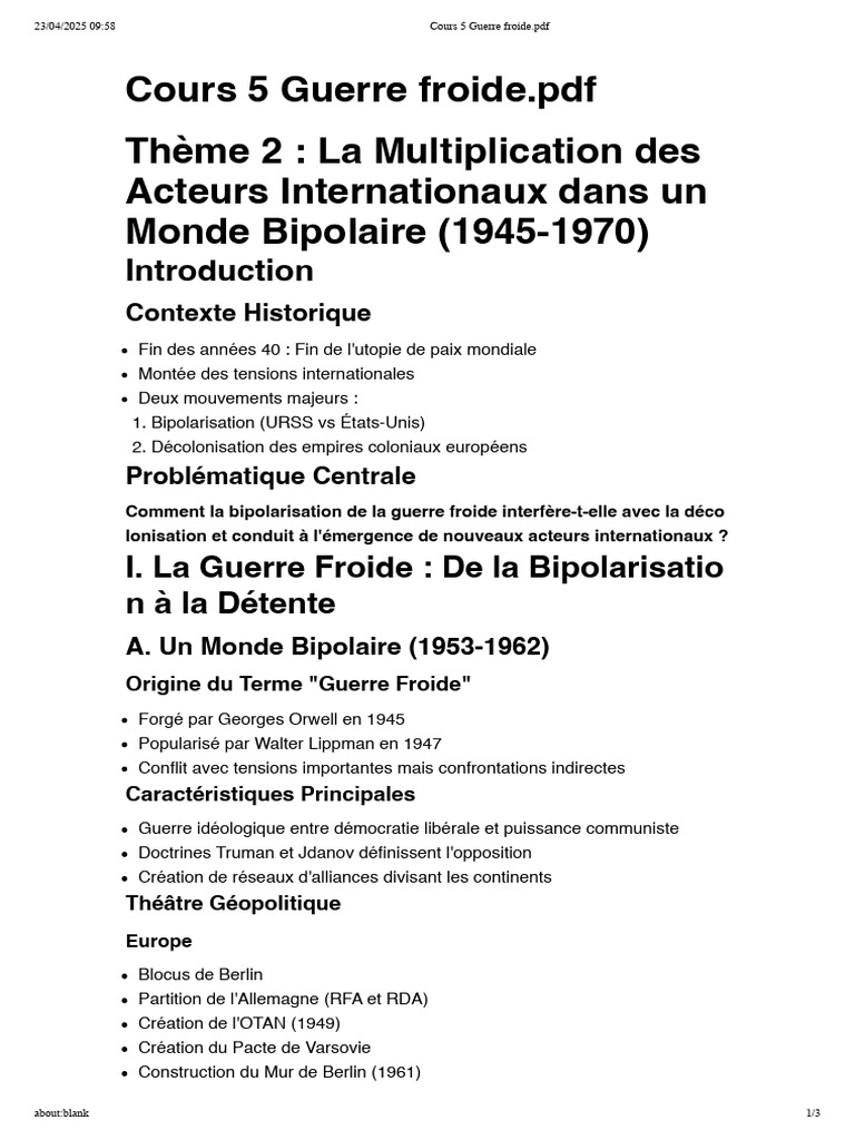 Acteurs Internationaux et Guerre Froide | PDF | Guerre froide | Communisme